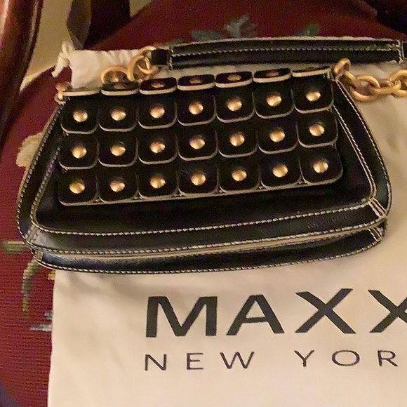 Maxx New York | Bags | Maxx New York Black Leather Gold Stud Handbag ...